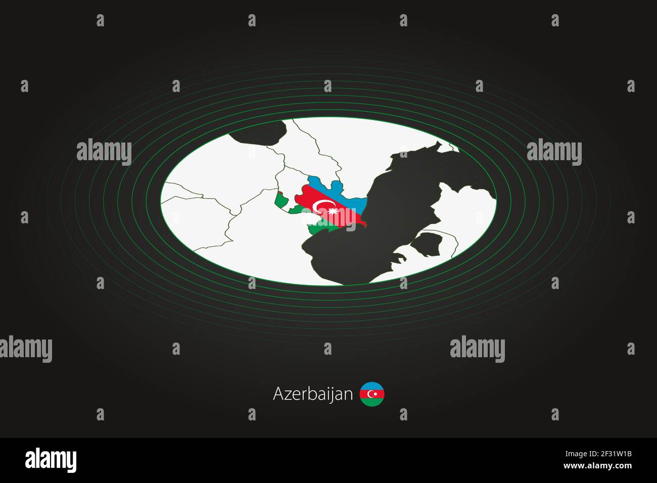 Azerbaijan Map In Dark Color Oval Map With Neighboring Countries
