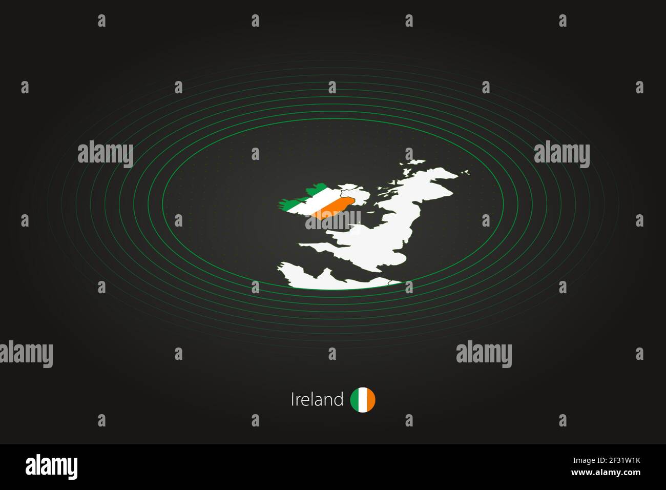 Ireland map in dark color, oval map with neighboring countries. Vector ...