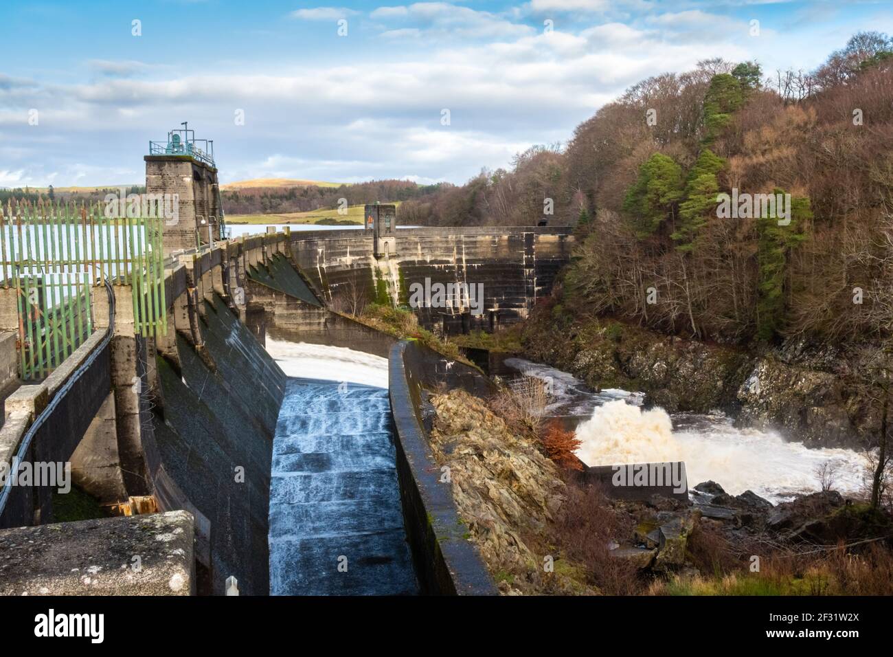 Water being released from the flood gates on Earlstound Dam, Galloway ...