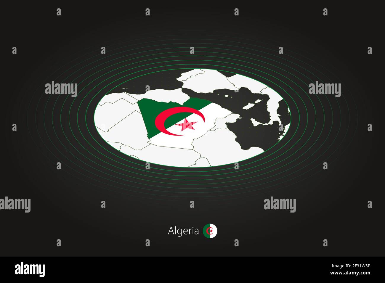 Algeria map in dark color, oval map with neighboring countries. Vector ...