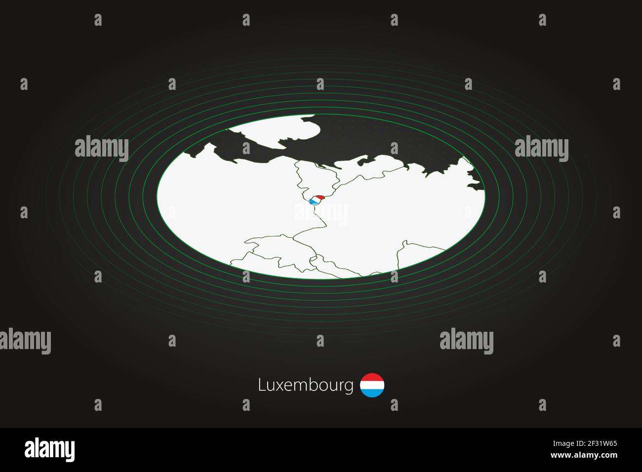 Luxembourg map in dark color, oval map with neighboring countries ...