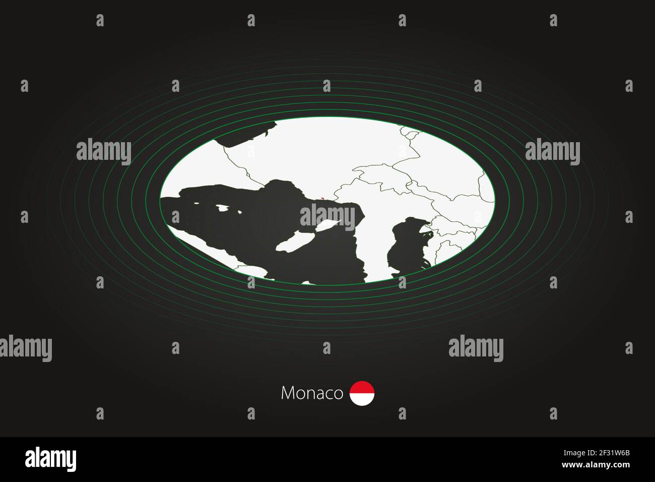 Monaco map in dark color, oval map with neighboring countries. Vector ...