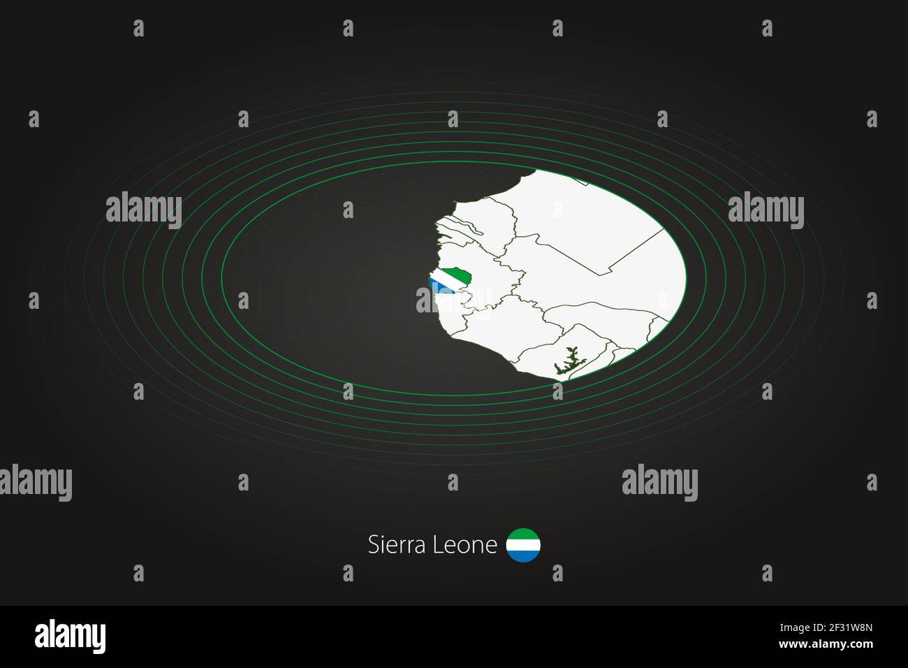 Sierra Leone map in dark color, oval map with neighboring countries ...