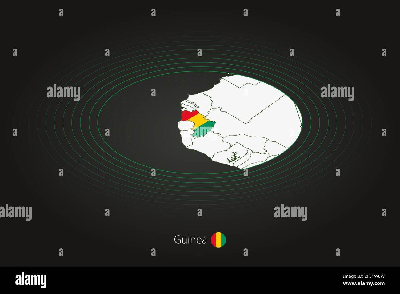 Guinea map in dark color, oval map with neighboring countries. Vector ...