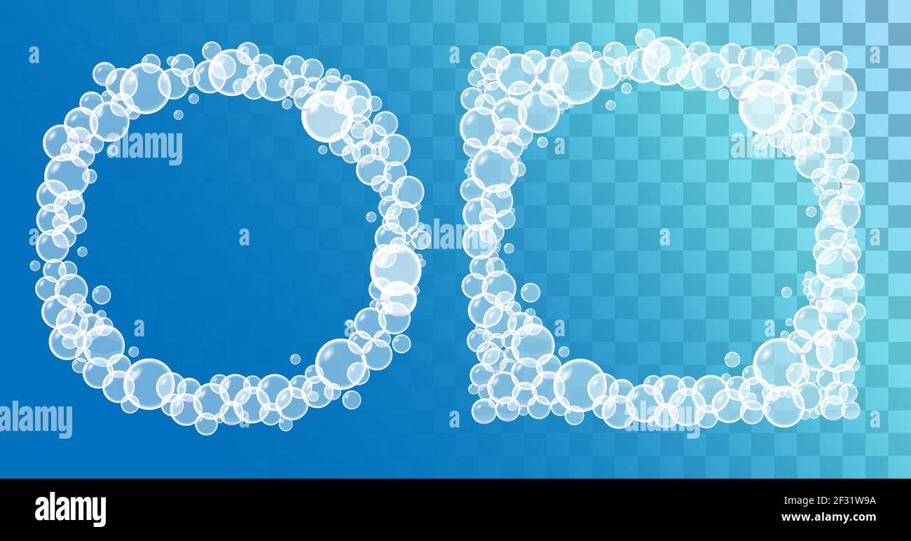 Round and square frames of realistic water bubbles. Vector illustration ...
