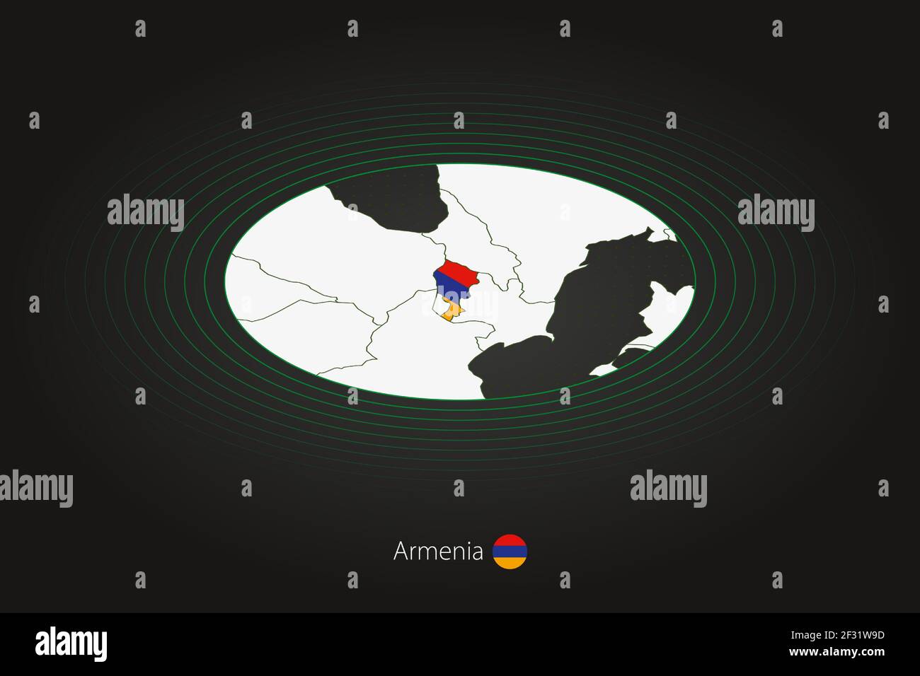 Armenia map in dark color, oval map with neighboring countries. Vector ...