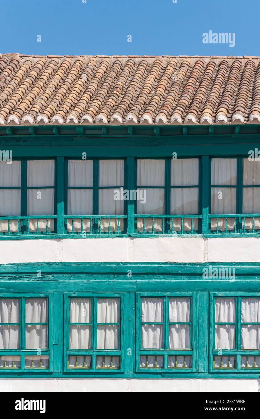 Almagro, beautiful buildings in its famous Main Square. Castile-La ...