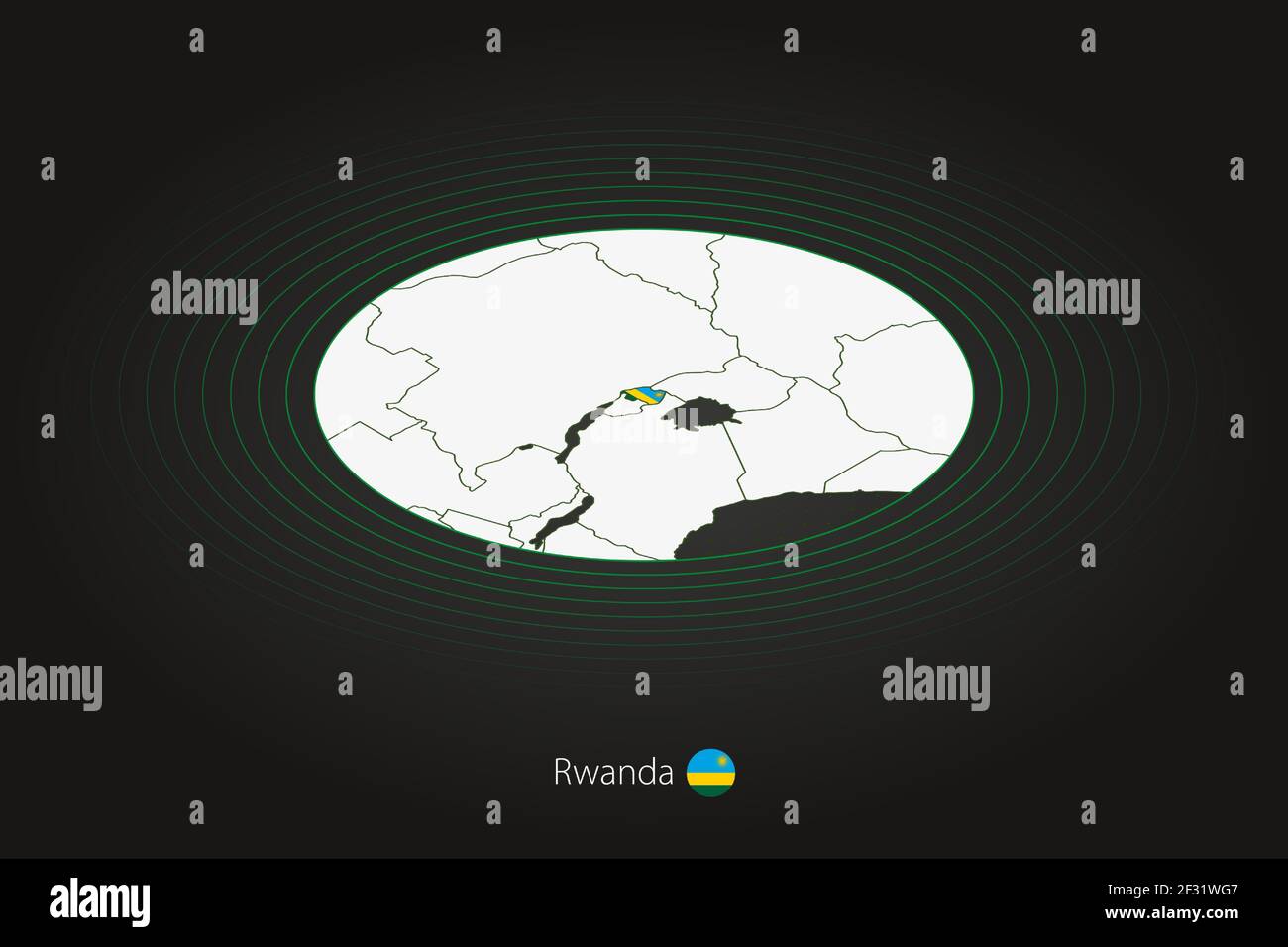 Rwanda map in dark color, oval map with neighboring countries. Vector ...