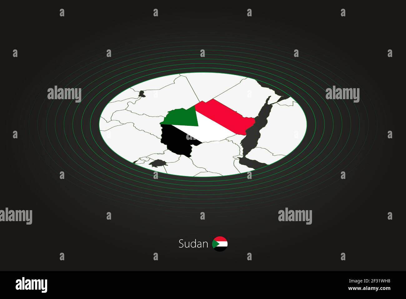 Sudan map in dark color, oval map with neighboring countries. Vector ...