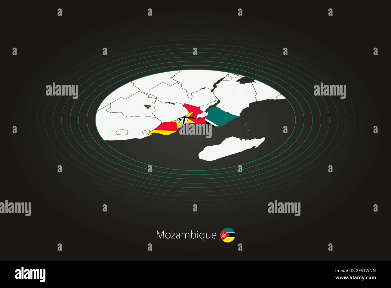 Mozambique Map In Dark Color Oval Map With Neighboring Countries