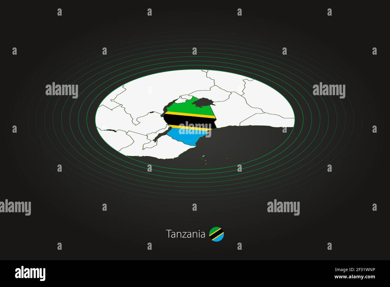 Tanzania Map In Dark Color Oval Map With Neighboring Countries Vector