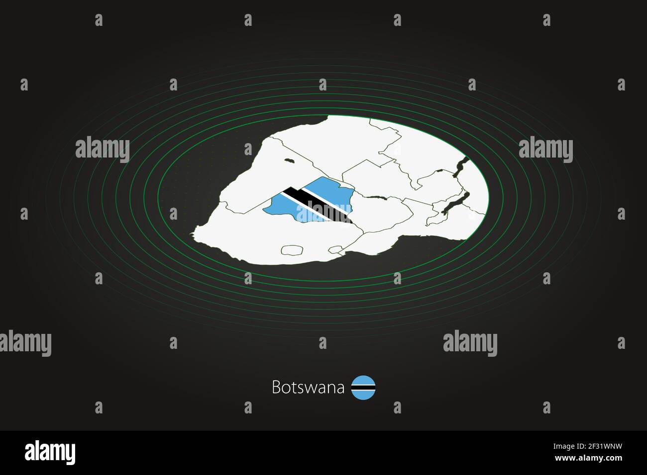 Botswana map in dark color, oval map with neighboring countries. Vector ...