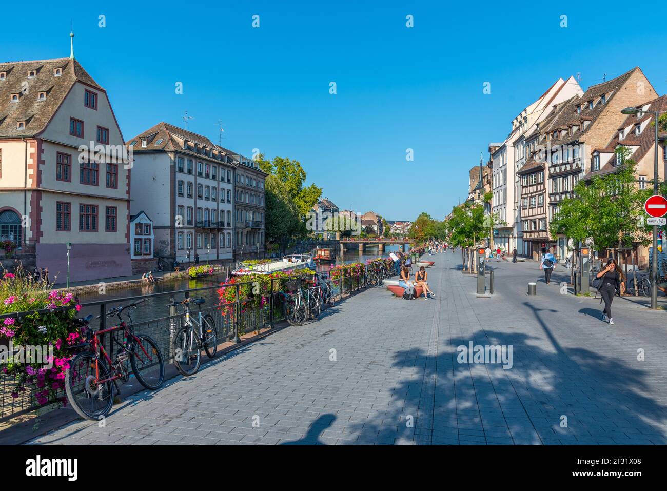 Strasbourg, France, September 21, 2020: Waterfront of a channel passing ...