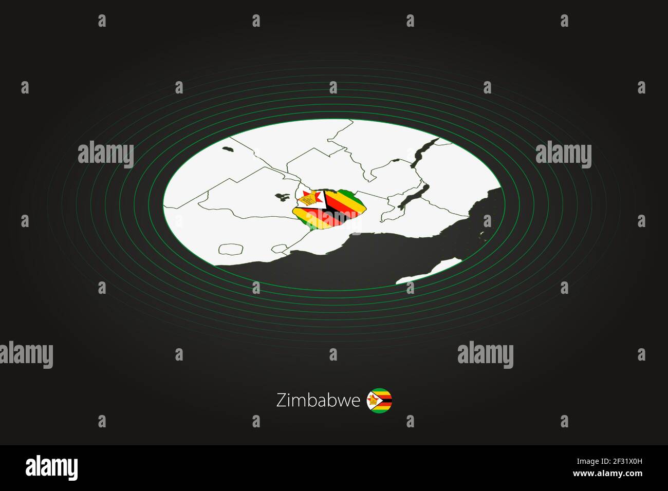 Zimbabwe map in dark color, oval map with neighboring countries. Vector ...