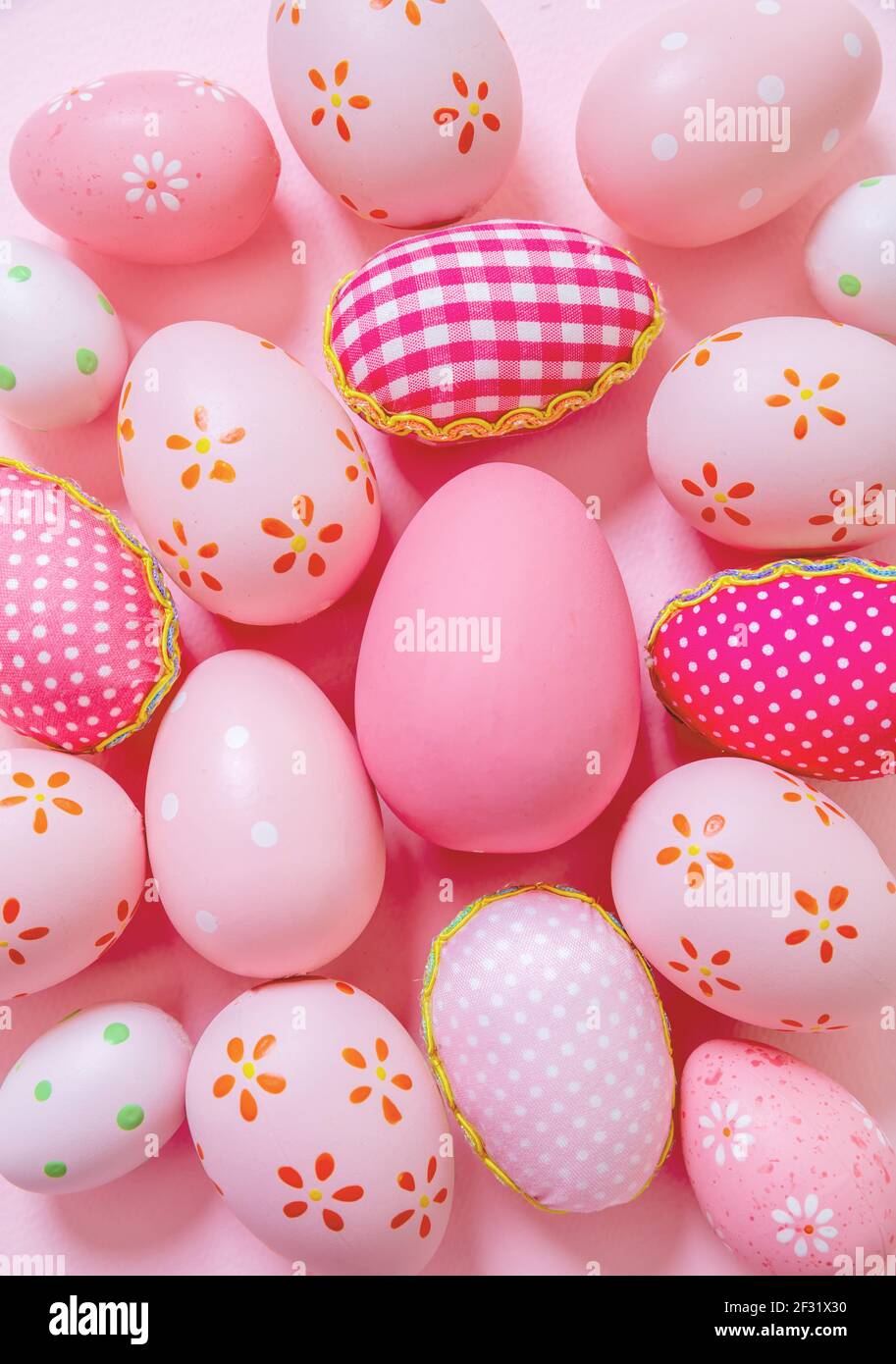 Happy Easter greeting card template. Easter eggs collection pink pastel ...