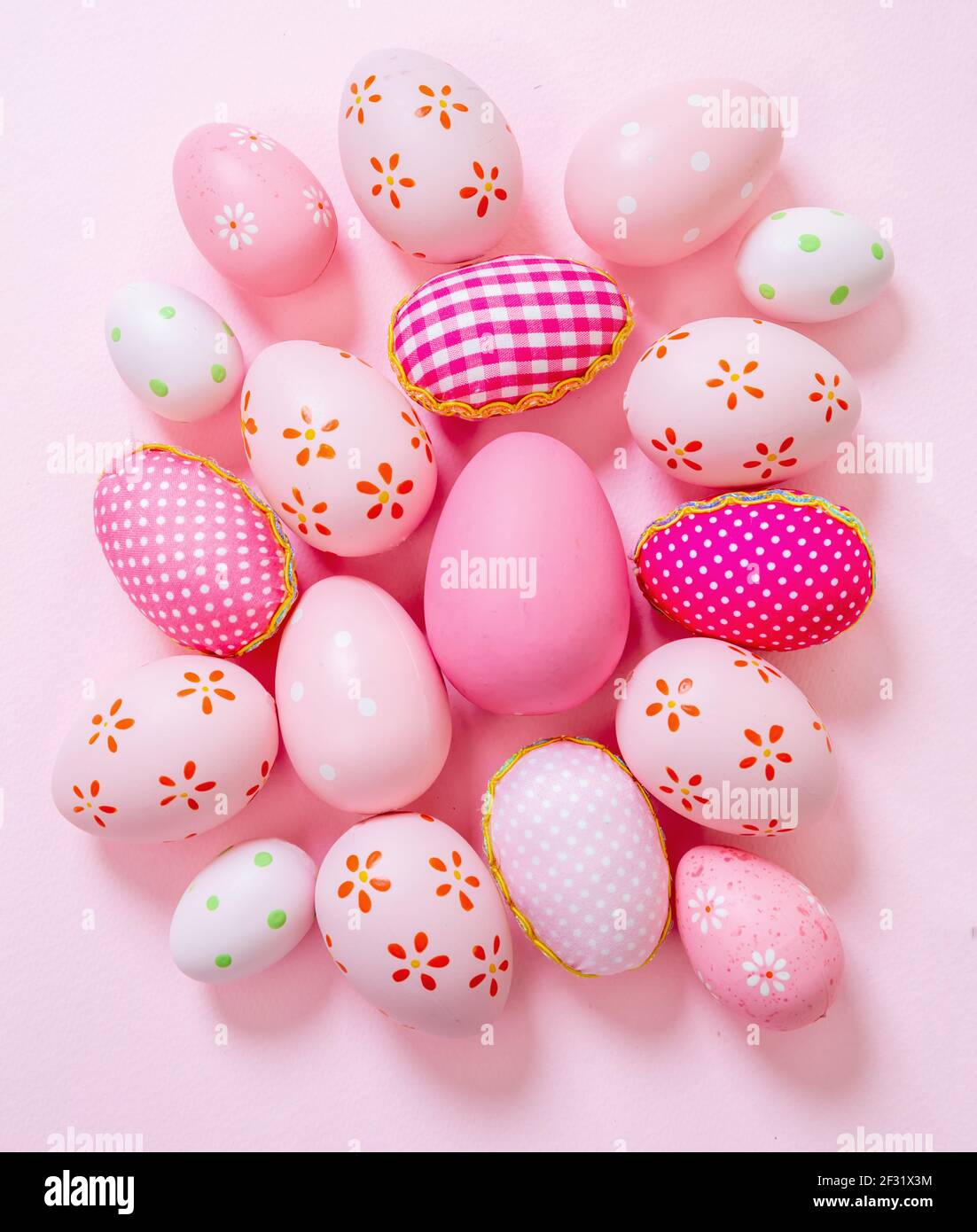 Happy Easter greeting card template. Easter eggs collection pink pastel ...