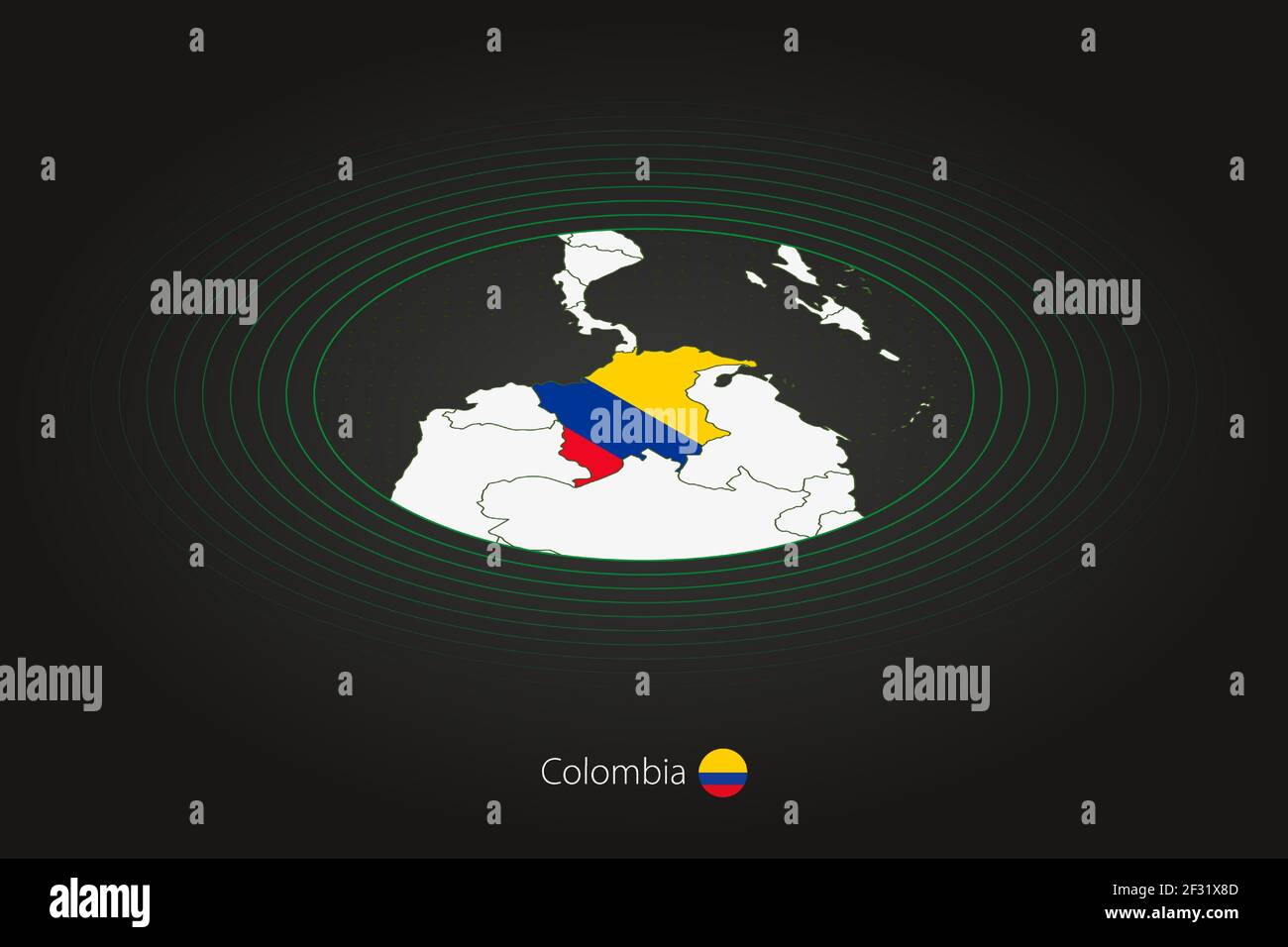 Colombia map in dark color, oval map with neighboring countries. Vector ...