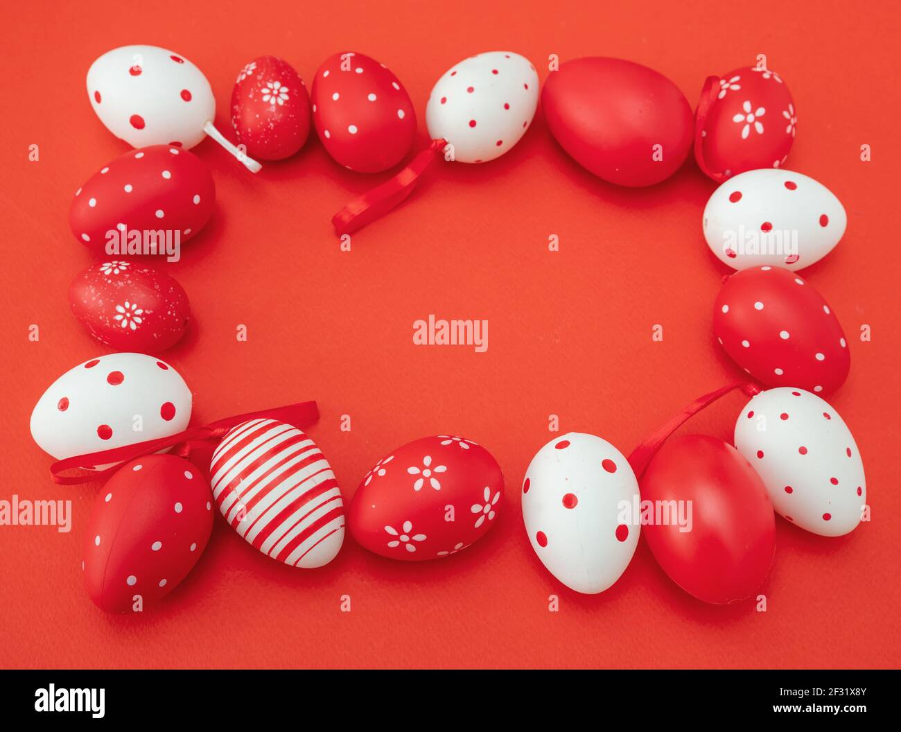 Happy Easter greeting card template. Easter eggs collection red white ...
