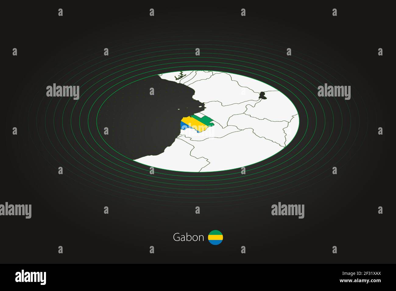 Gabon map in dark color, oval map with neighboring countries. Vector ...