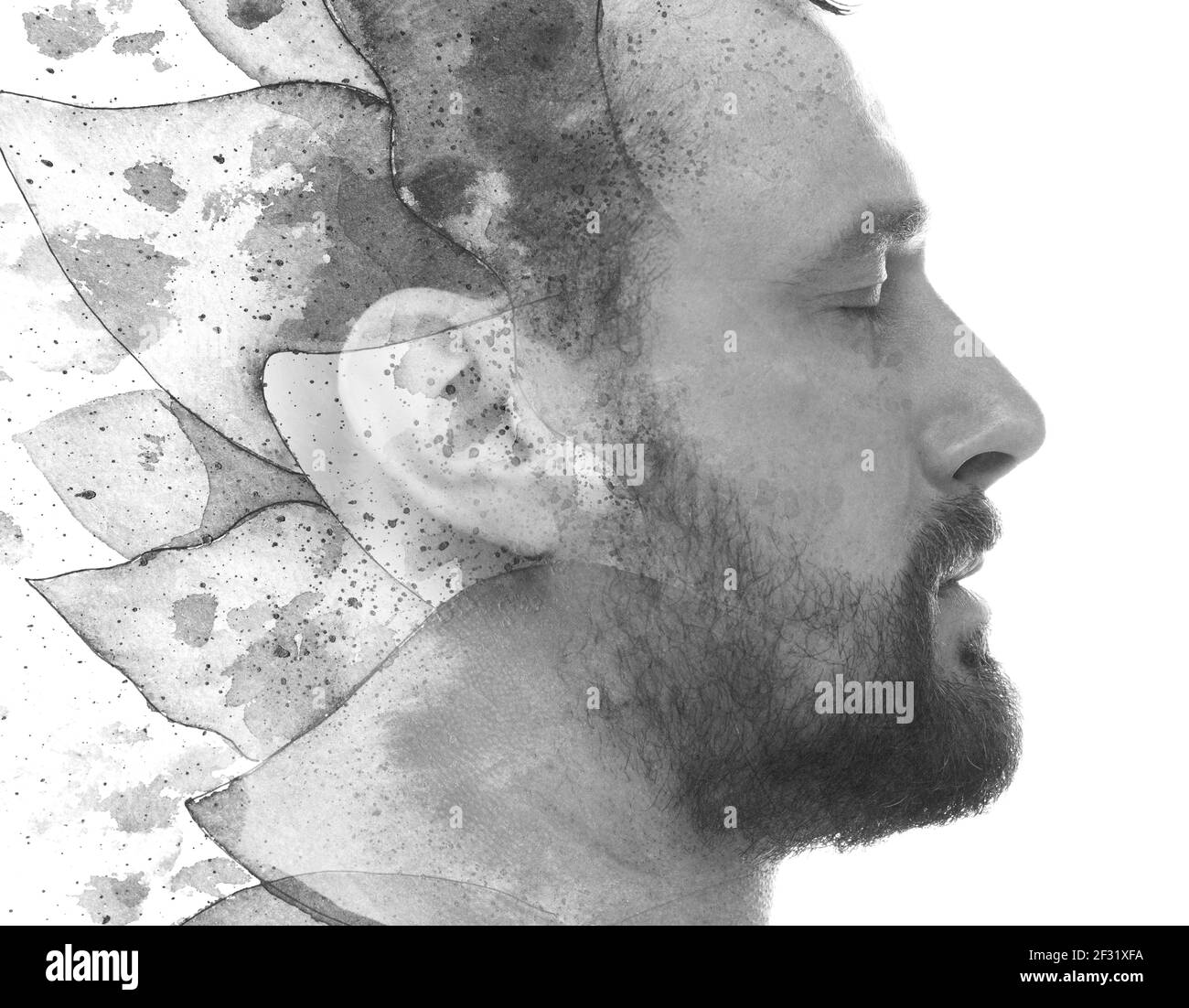 A watercolor portrait of a dreaming man Stock Photo - Alamy