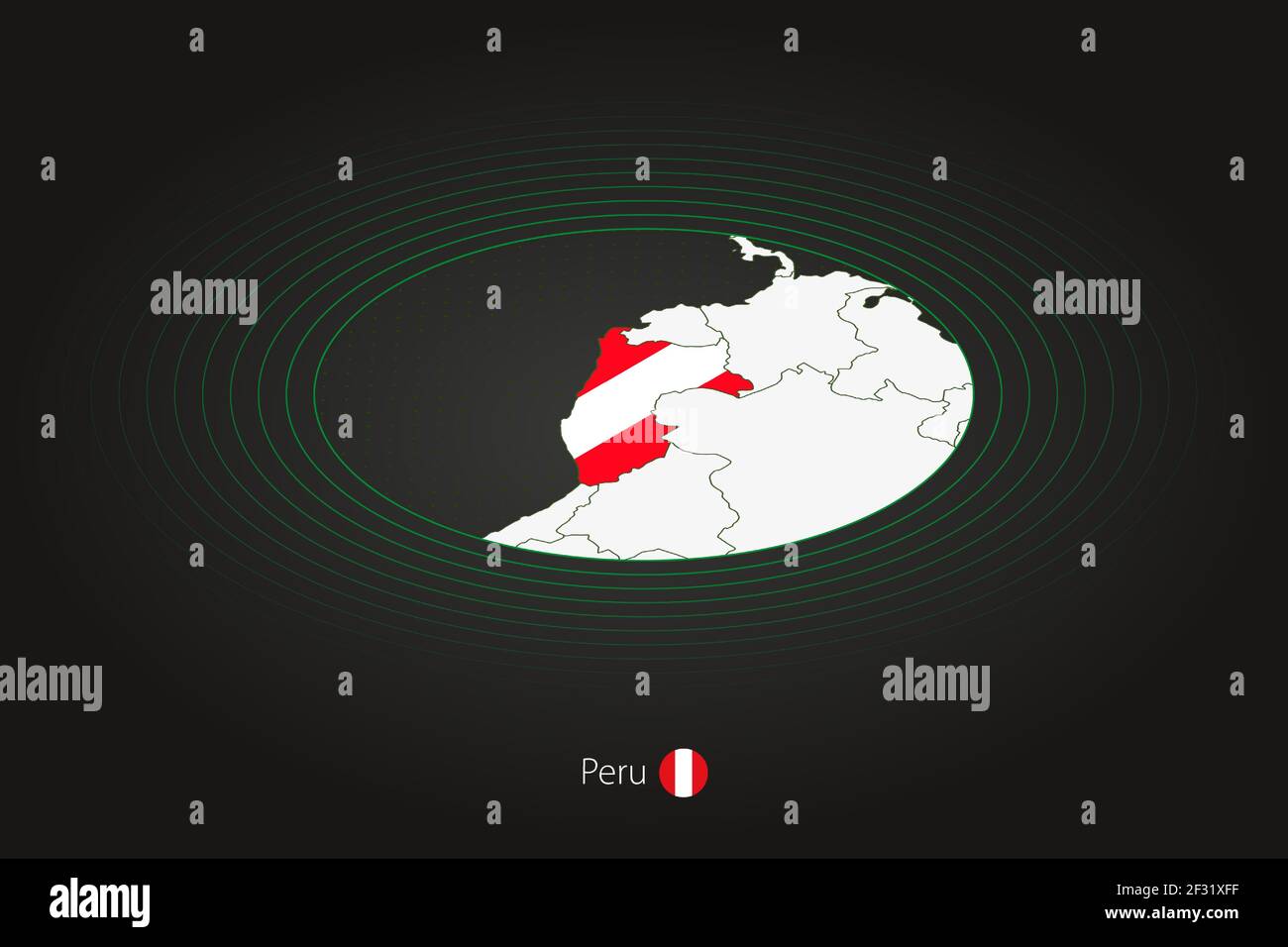 Peru map in dark color, oval map with neighboring countries. Vector map ...