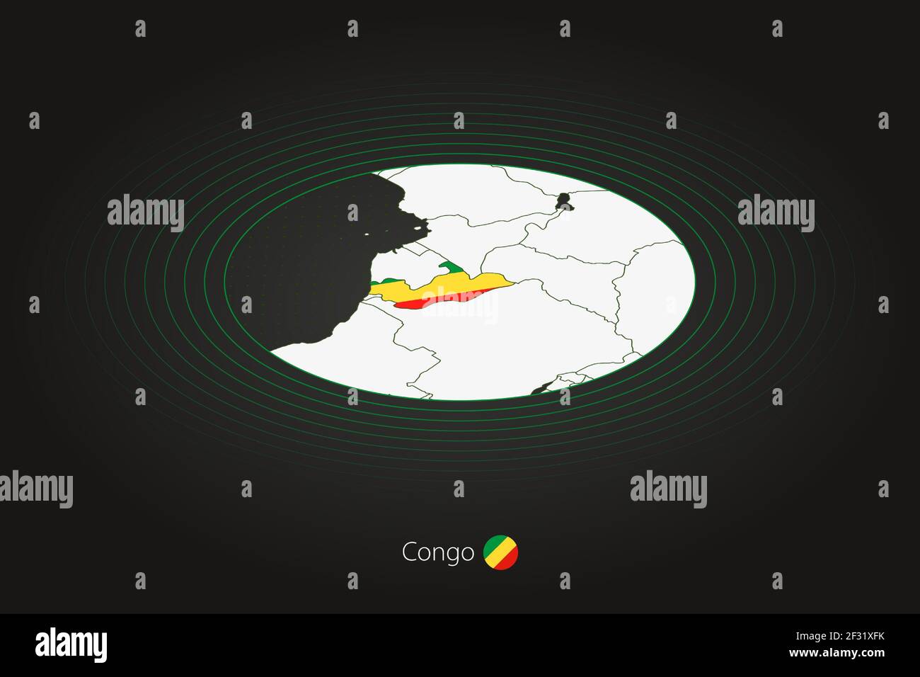 Congo map in dark color, oval map with neighboring countries. Vector ...
