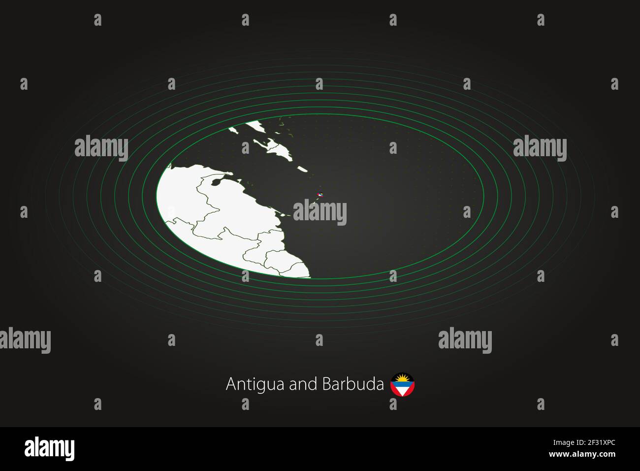 Antigua and Barbuda map in dark color, oval map with neighboring ...