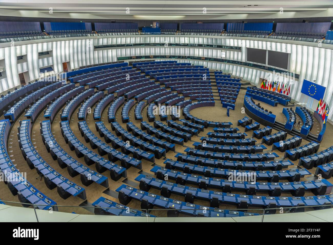 Strasbourg, France, September 22, 2020: Hemicycle assembly hall of the ...