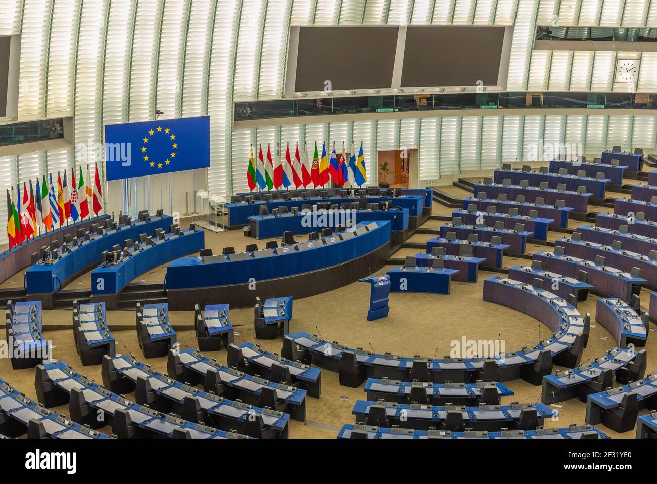 Strasbourg, France, September 22, 2020: Hemicycle assembly hall of the ...
