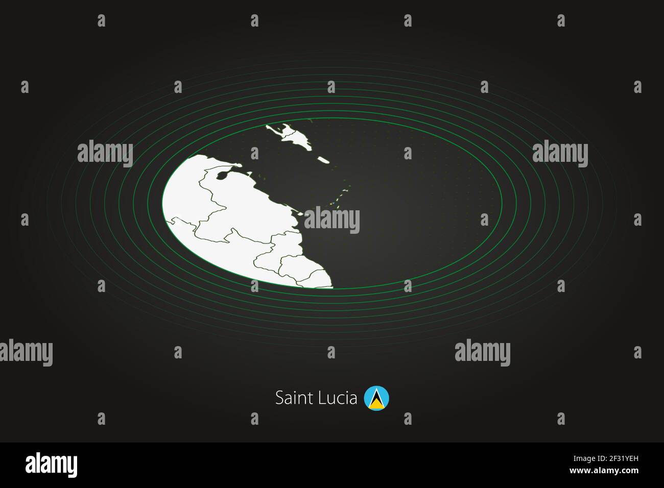 Saint Lucia map in dark color, oval map with neighboring countries ...