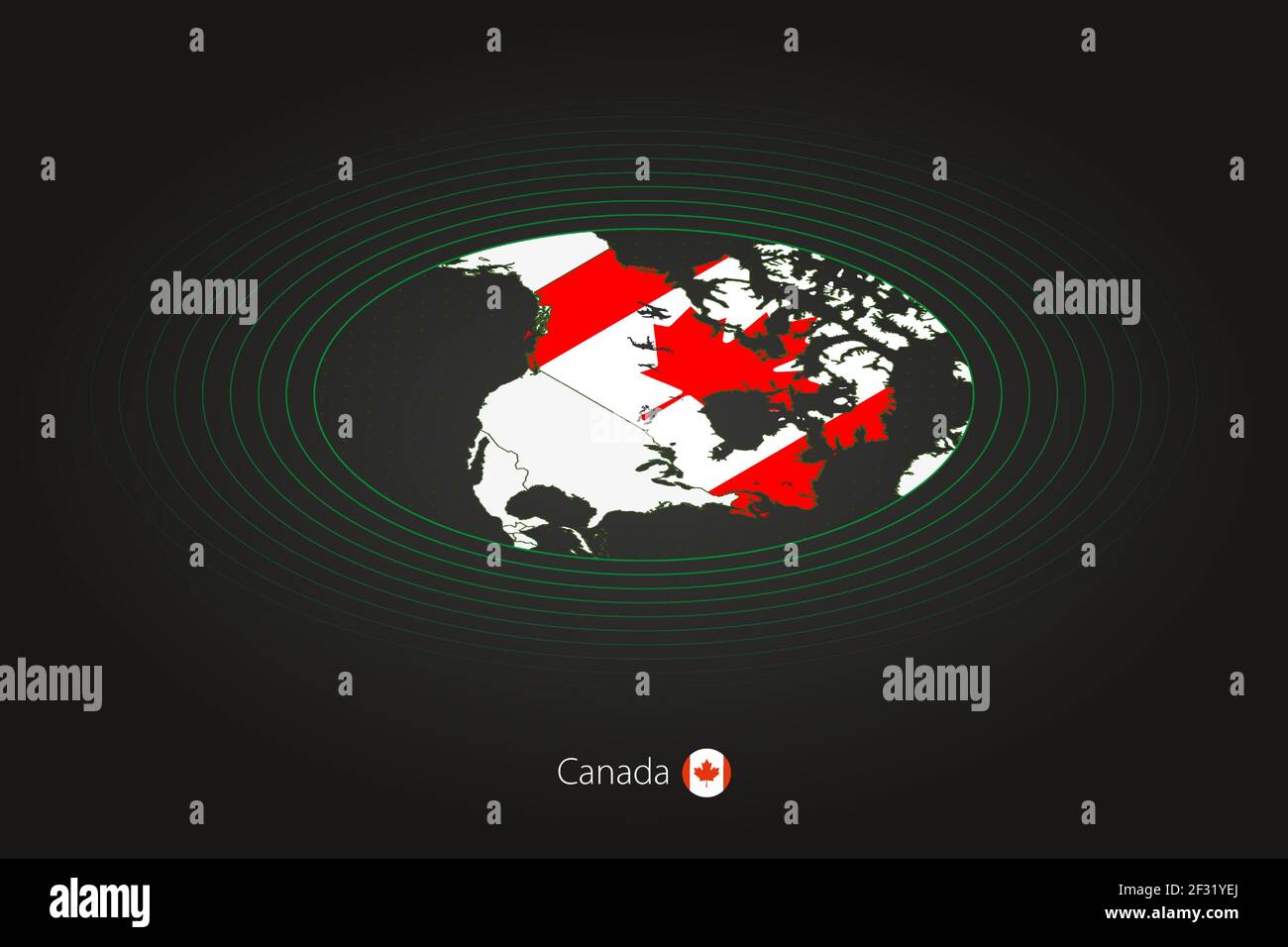 Canada map in dark color, oval map with neighboring countries. Vector ...