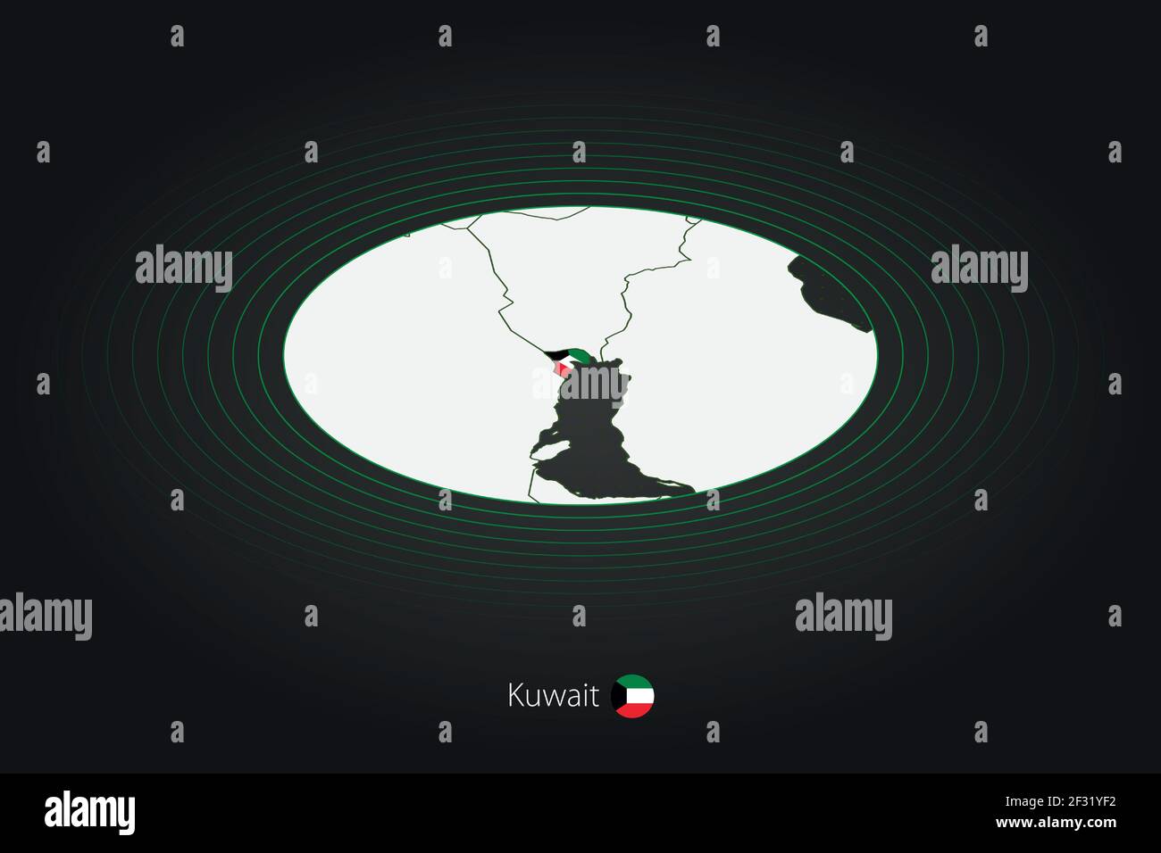 Kuwait map in dark color, oval map with neighboring countries. Vector ...