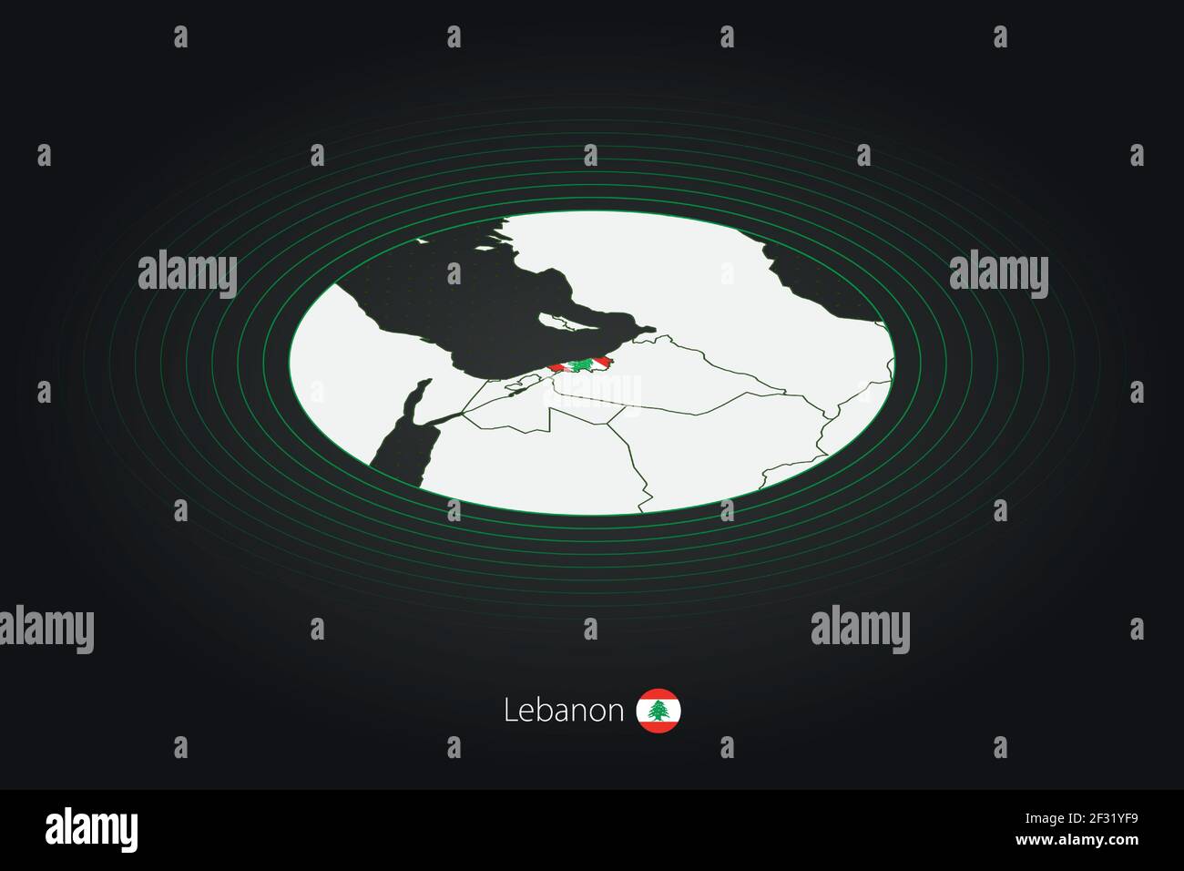 Lebanon map in dark color, oval map with neighboring countries. Vector ...