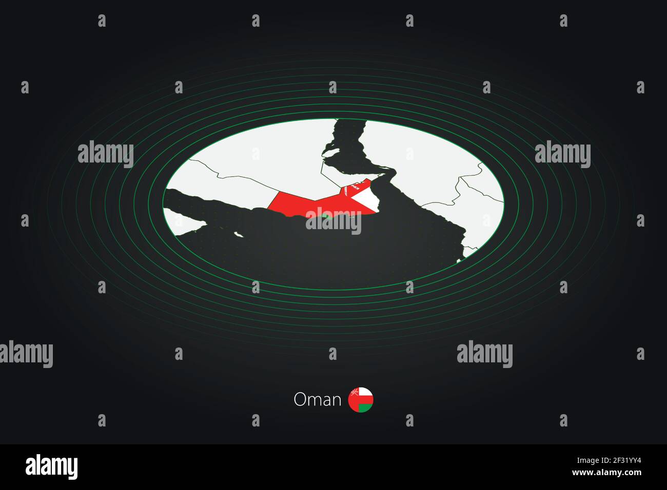 Oman map in dark color, oval map with neighboring countries. Vector map ...