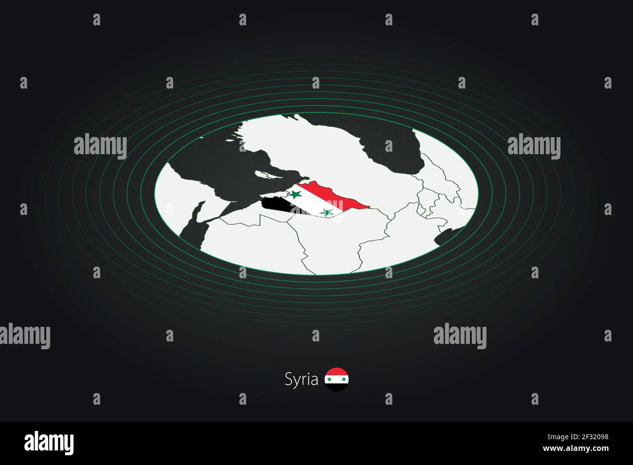 Syria map in dark color, oval map with neighboring countries. Vector ...