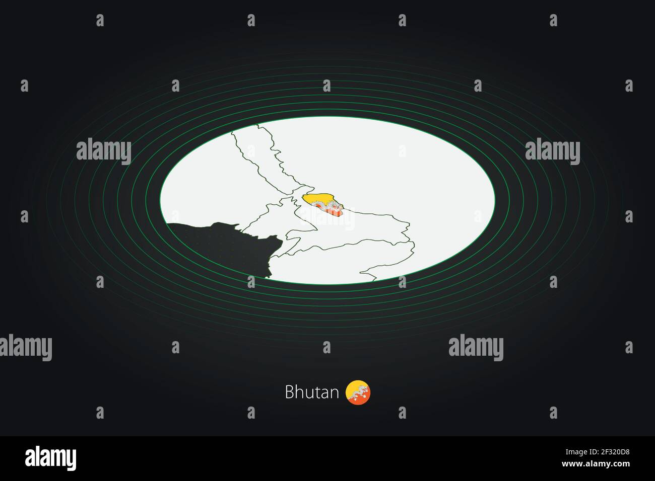 Bhutan map in dark color, oval map with neighboring countries. Vector ...