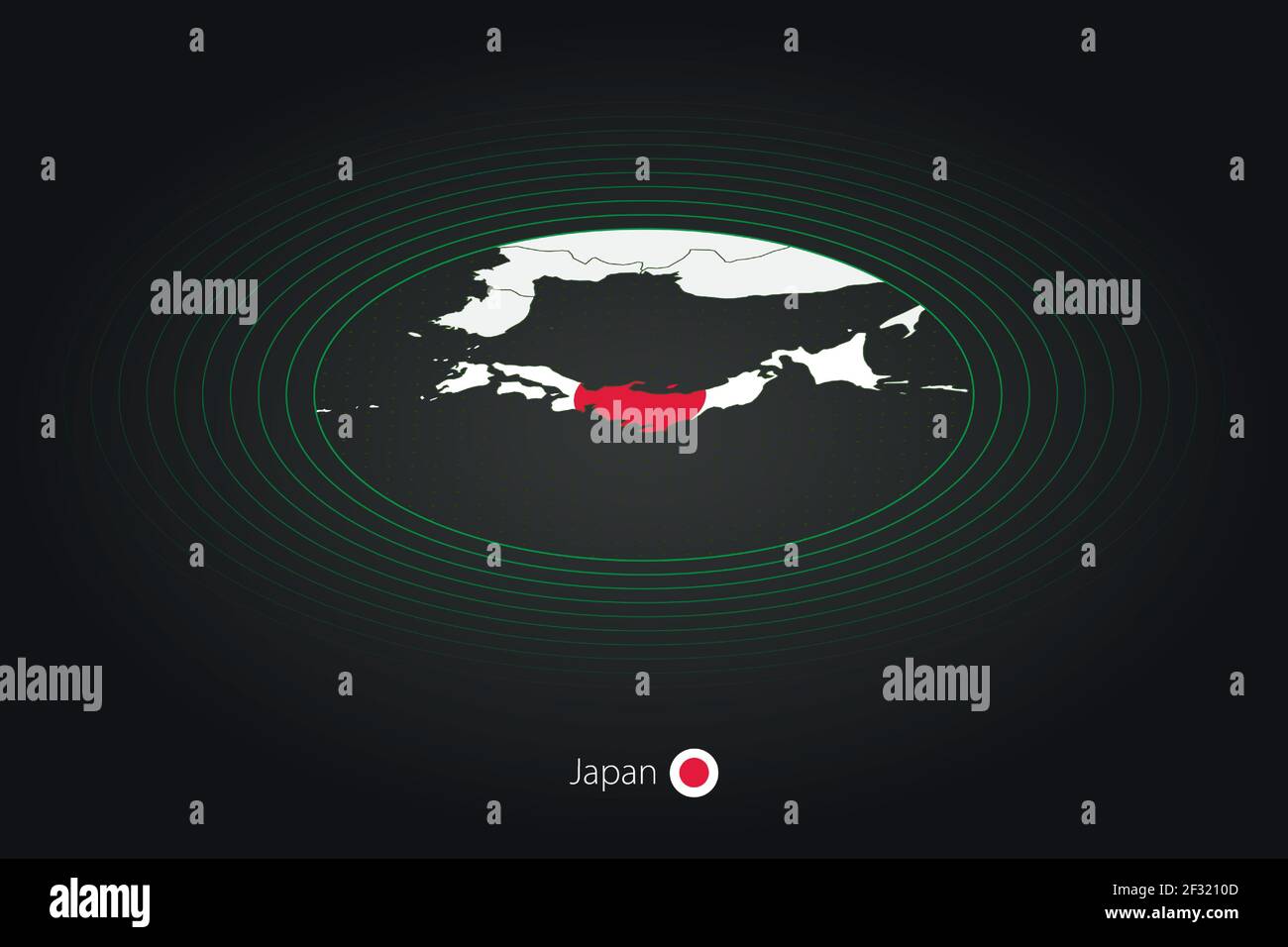 Japan map in dark color, oval map with neighboring countries. Vector ...