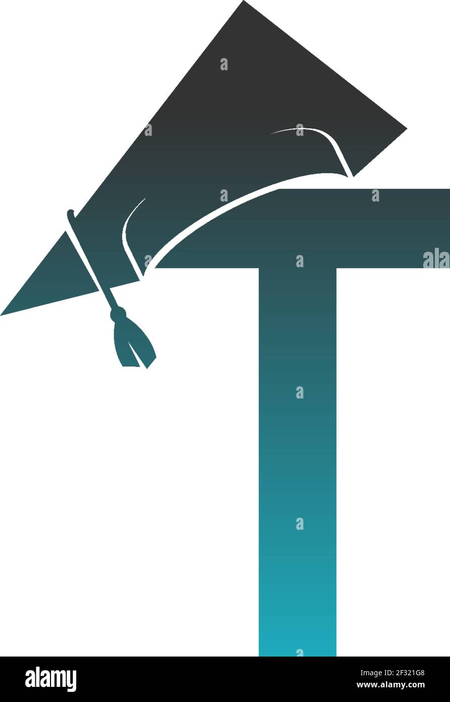 Letter T logo icon with graduation hat design vector illustration Stock ...