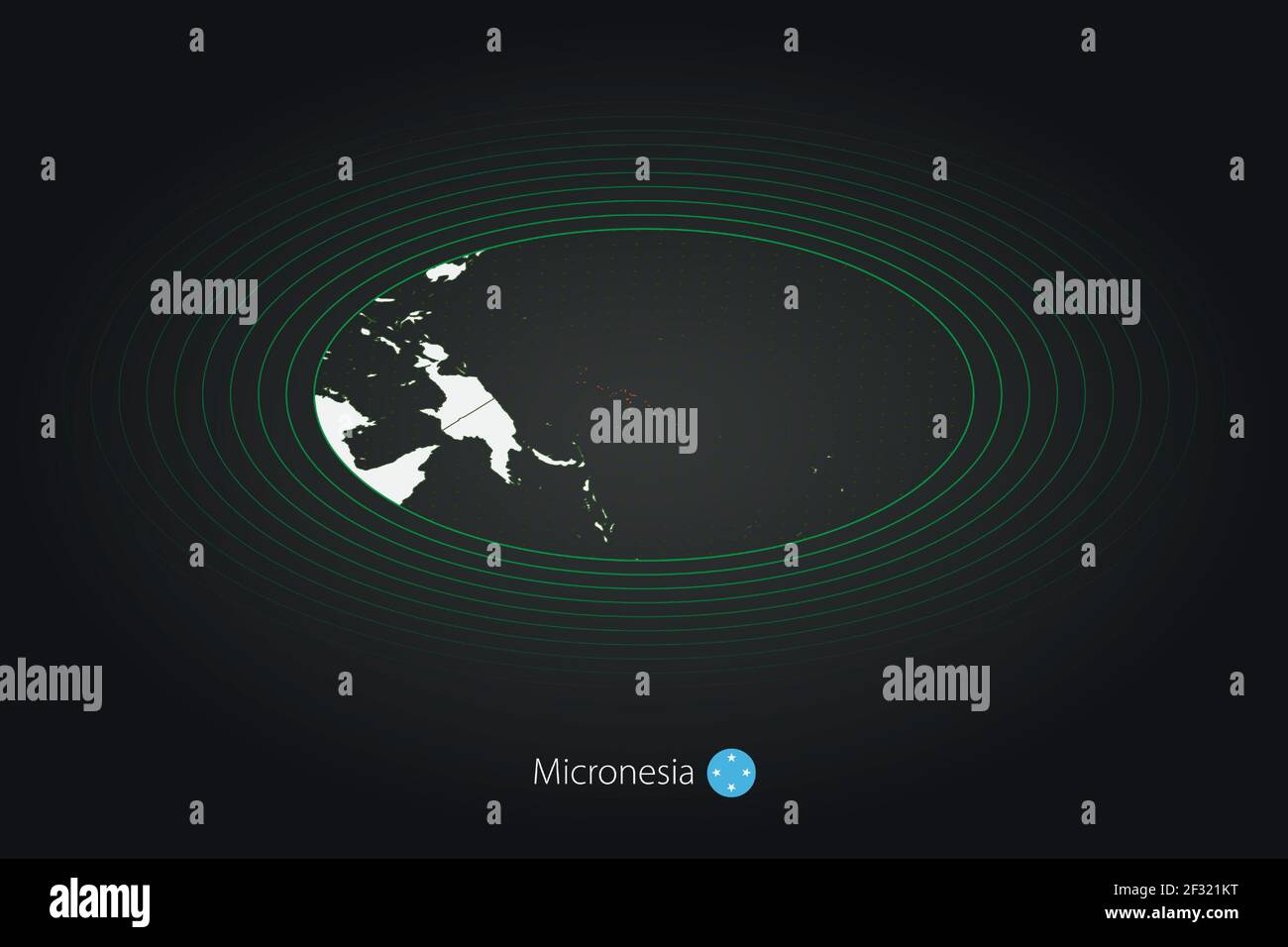 Micronesia map in dark color, oval map with neighboring countries ...
