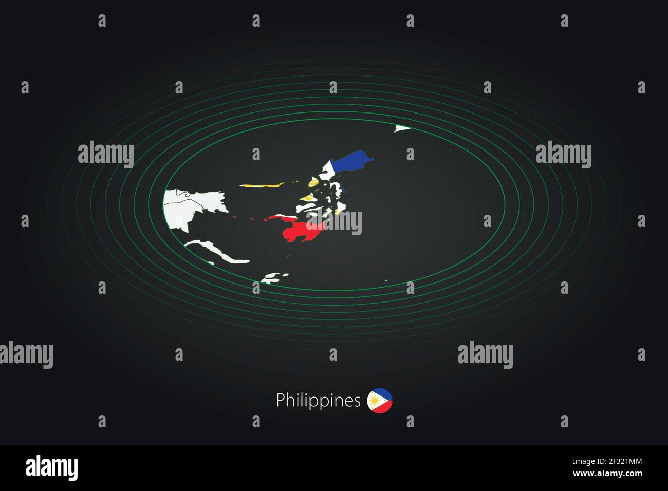 Philippines map in dark color, oval map with neighboring countries ...