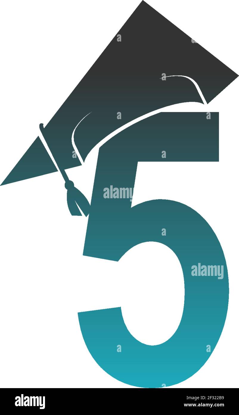 Number 5 logo icon with graduation hat design vector illustration Stock ...