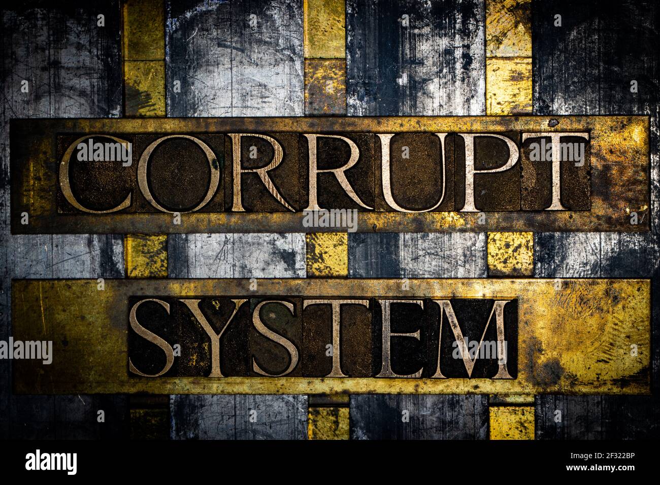 Corrupt System text on vintage textured grunge copper and gold ...