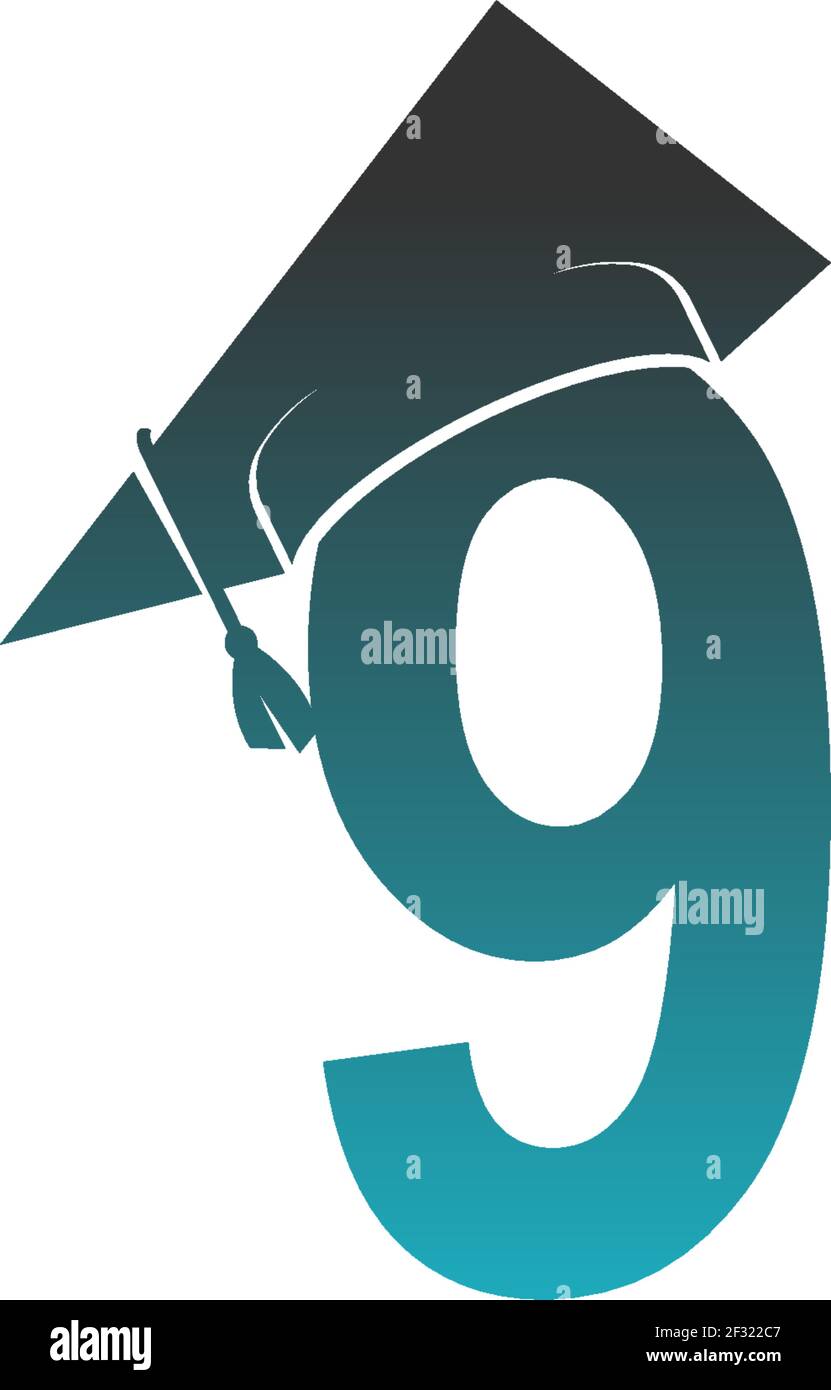 Number 9 logo icon with graduation hat design vector illustration Stock ...
