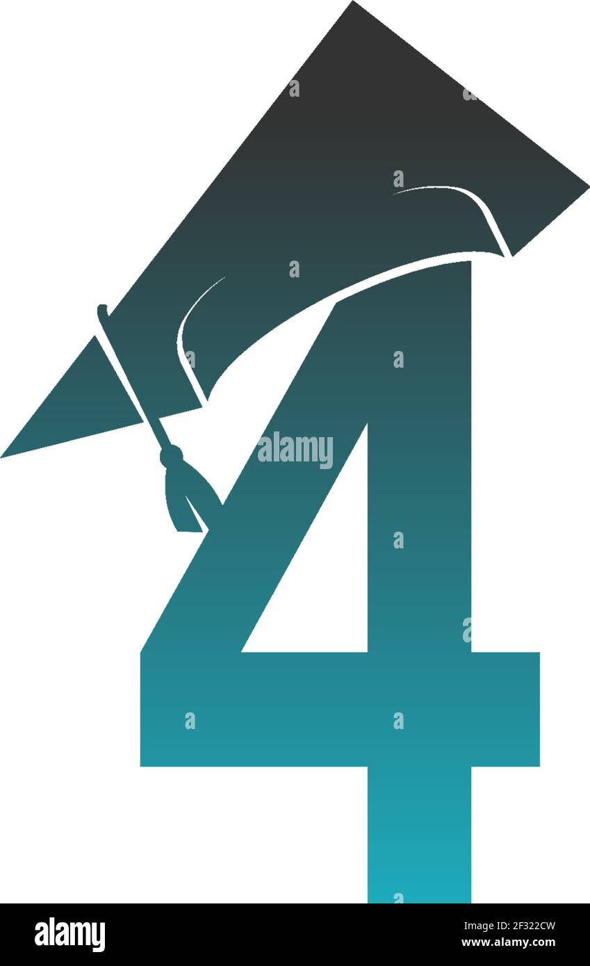 Number 4 logo icon with graduation hat design vector illustration Stock ...