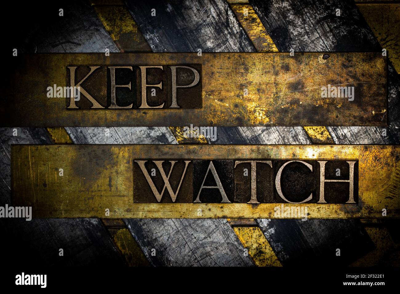 Keep Watch text on vintage textured grunge copper and gold background ...