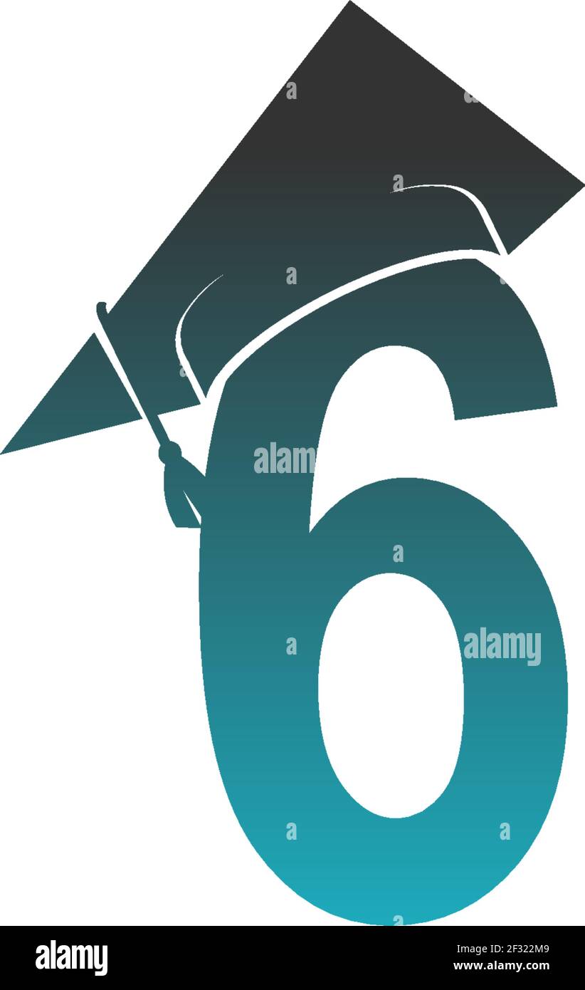 Number 6 logo icon with graduation hat design vector illustration Stock ...