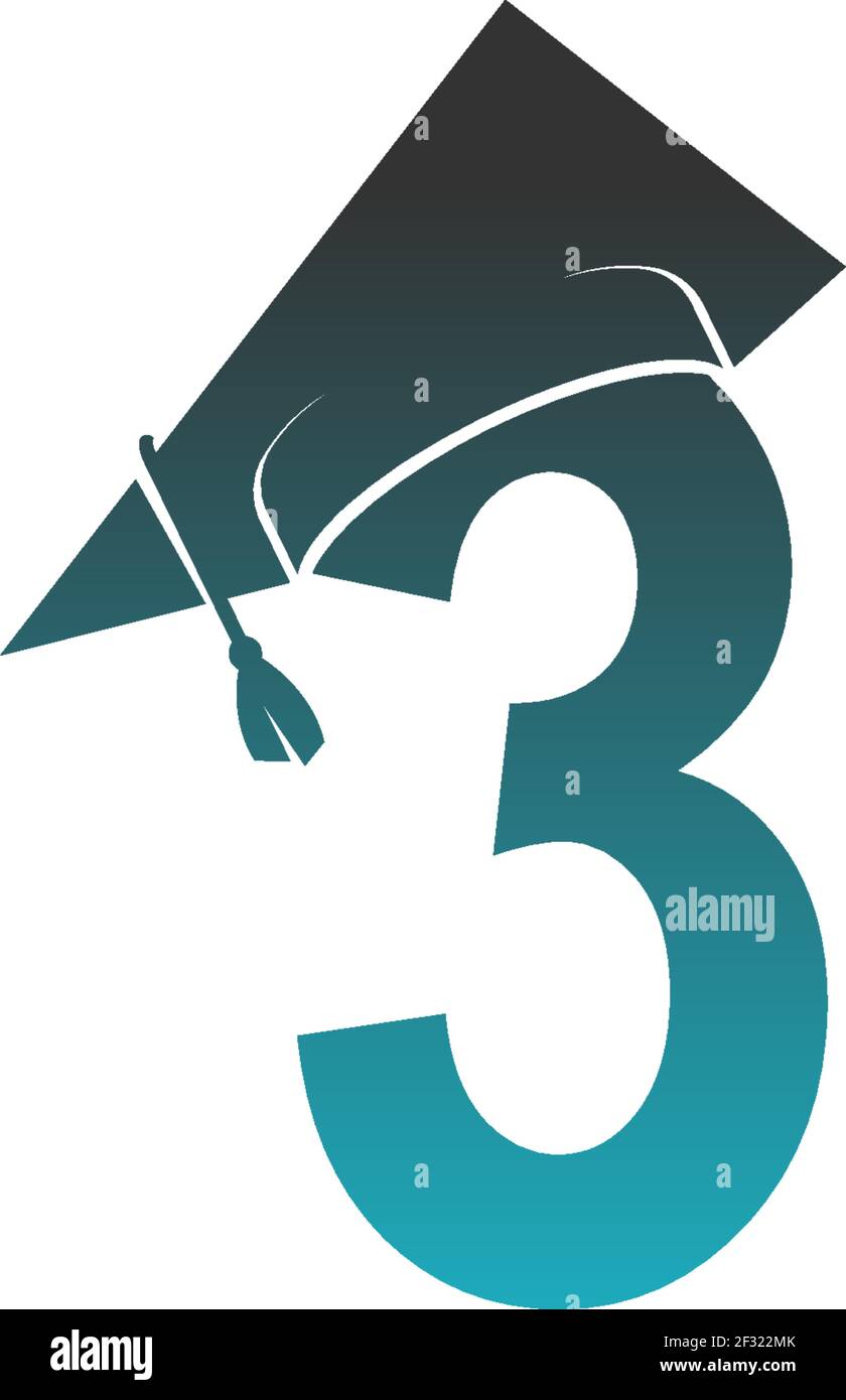 Number 3 logo icon with graduation hat design vector illustration Stock ...