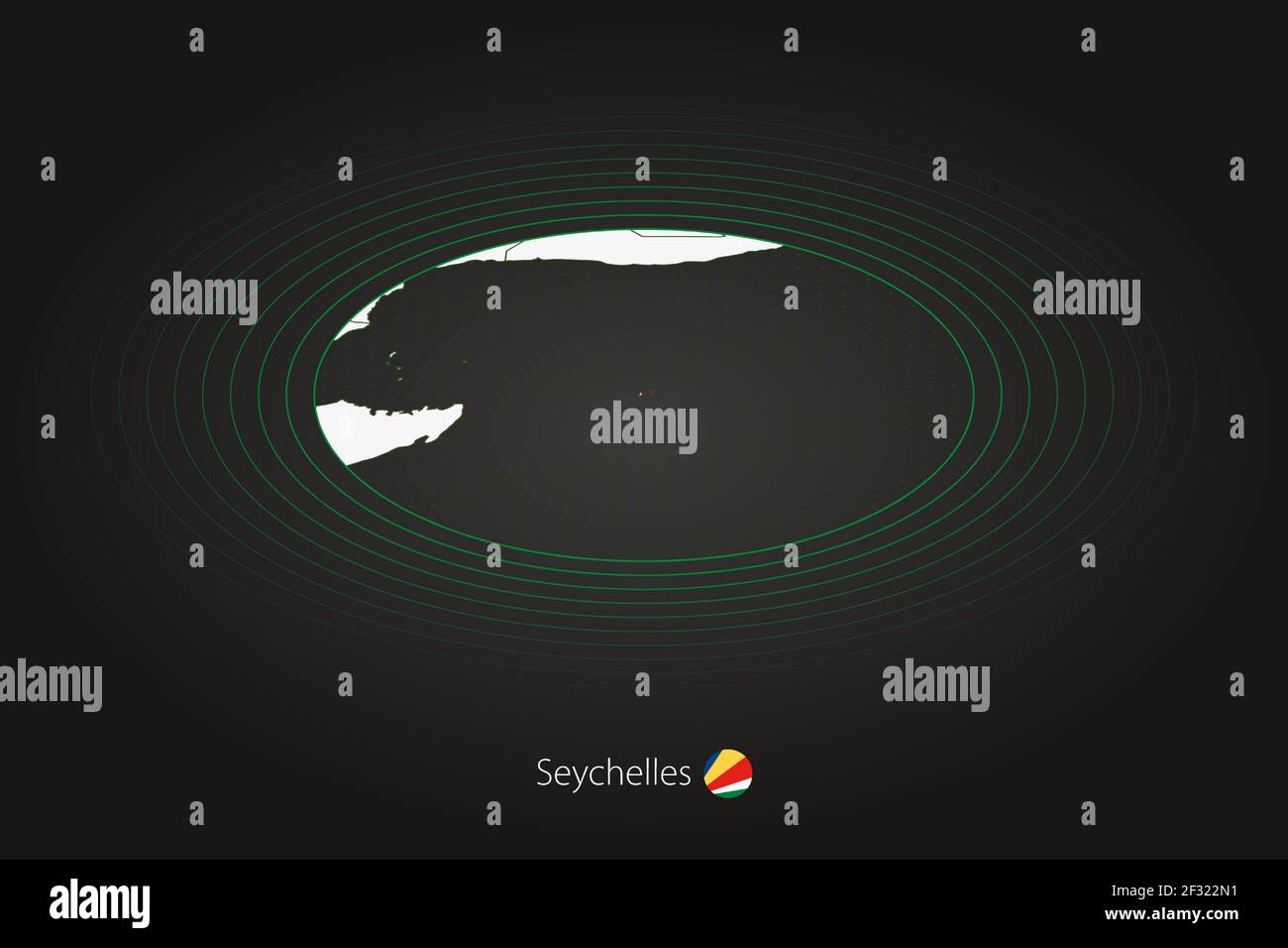 Seychelles map in dark color, oval map with neighboring countries ...