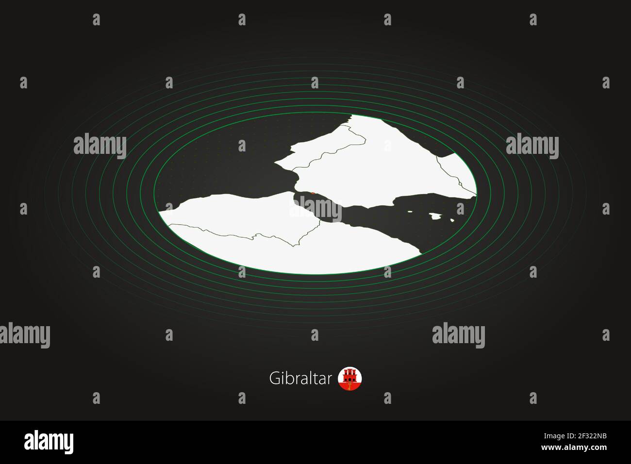 Gibraltar map in dark color, oval map with neighboring countries ...