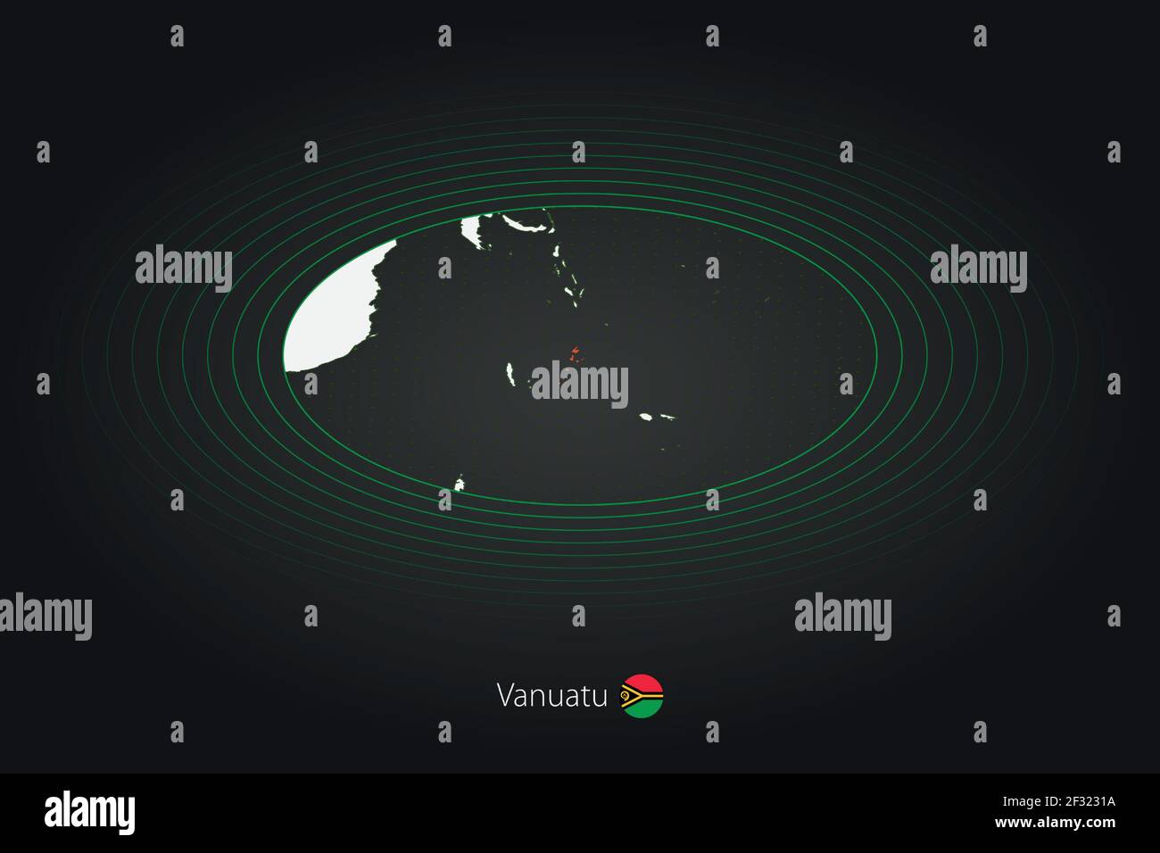 Vanuatu map in dark color, oval map with neighboring countries. Vector ...